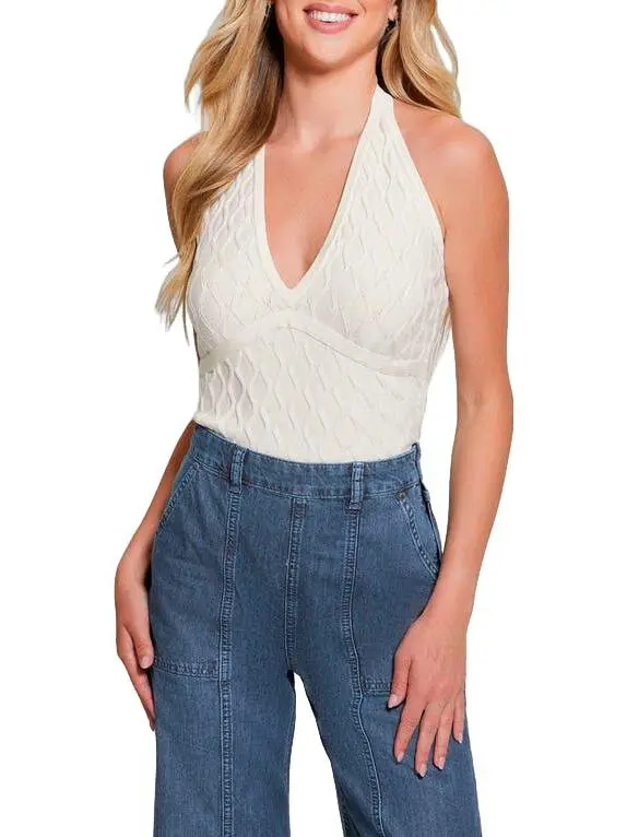 Guess Lucia Wavy Rib Halter Sweater - Dove White