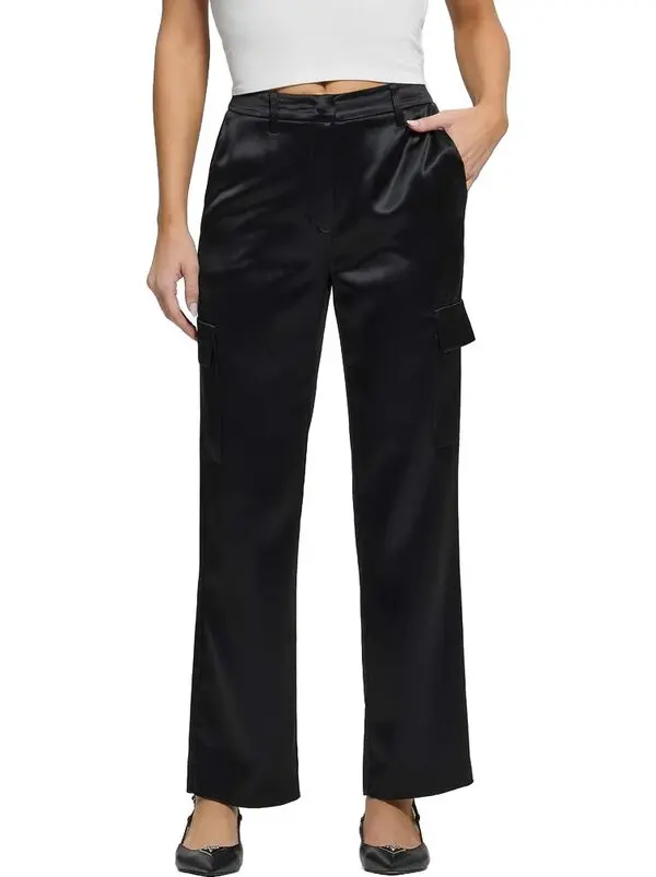 Guess Megan Satin Cargo Pants - Jblk-black