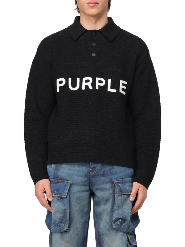 PURPLE BRAND Logo Knit Polo - Black