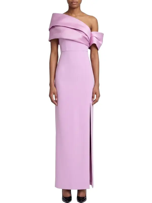 Solace London Off-the-shoulder Maxi Dress With Slit - Blush Pink