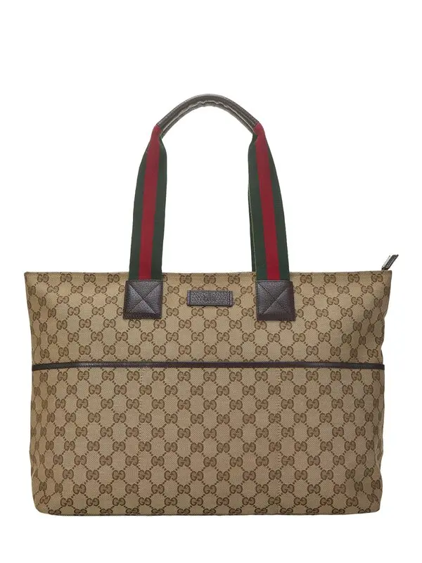 Gucci Original Gg Canvas Web Zip Tote - Beige