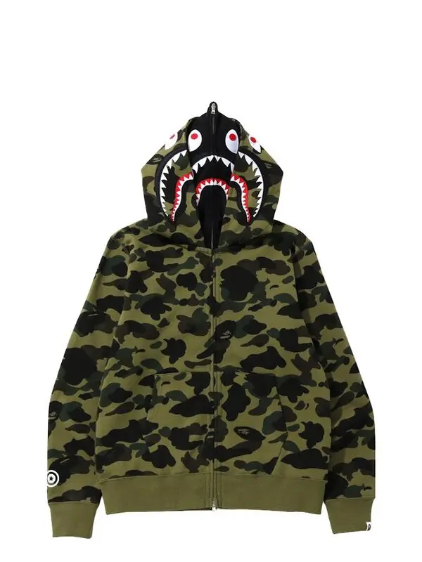 BAPE 1st Camo Shark Full Zip Double Hoodie - Green