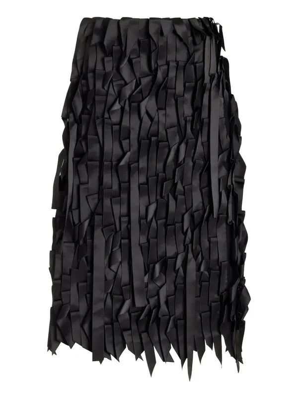 Prada Ribbon Embroidered Sablé Midi Skirt - Black