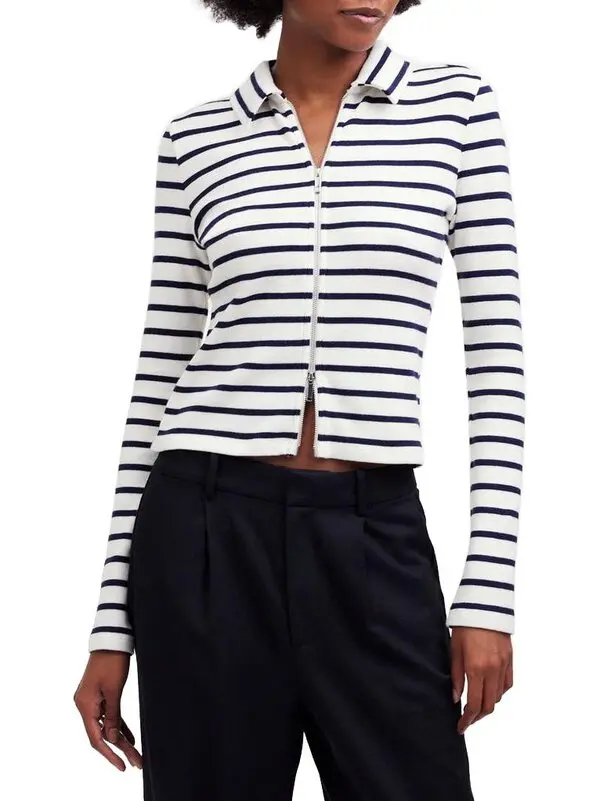 Madewell Stripe Ribbed Zip Top - Winter White