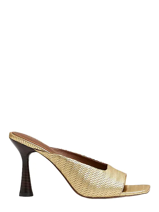 REISS Justine Metallic Leather Heeled Mules - Gold