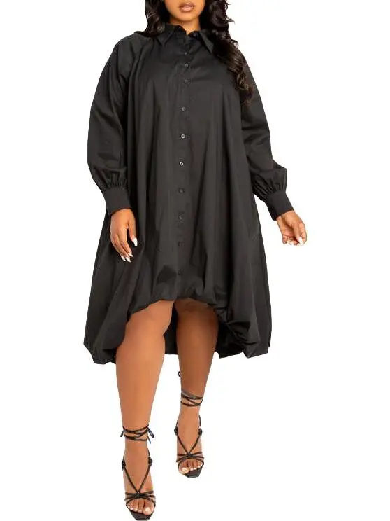 BUXOM COUTURE Long Sleeve High-low Shirtdress - Black