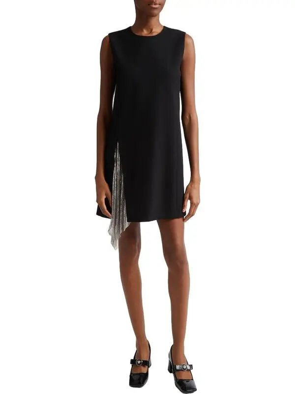 Versace Metallic Mesh Inset Virgin Wool Cocktail Dress - Black