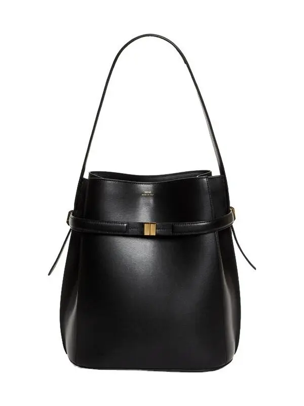 TOTEME Belted Leather Bucket Bag - Black
