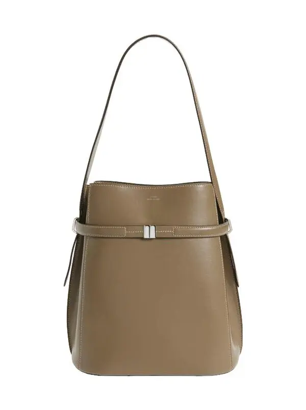 TOTEME Belted Leather Bucket Bag - Taupe