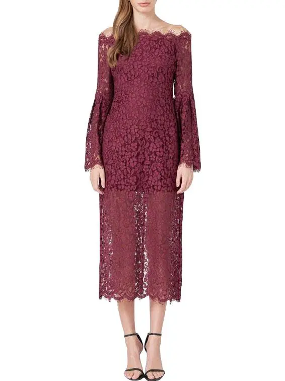 Endless Rose Off-the-shoulder Lace Maxi Dress - Burgundy