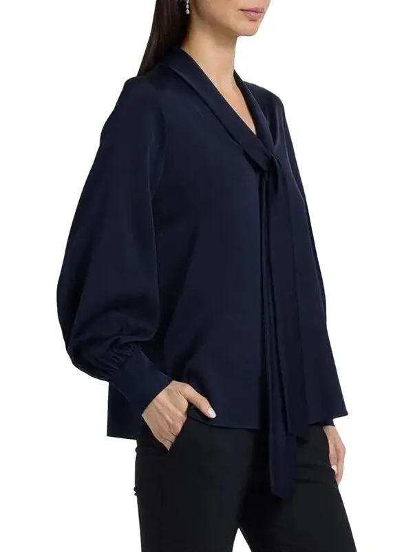 UNGARO Ella Tie-neck Silk Blouse - Midnight Blue