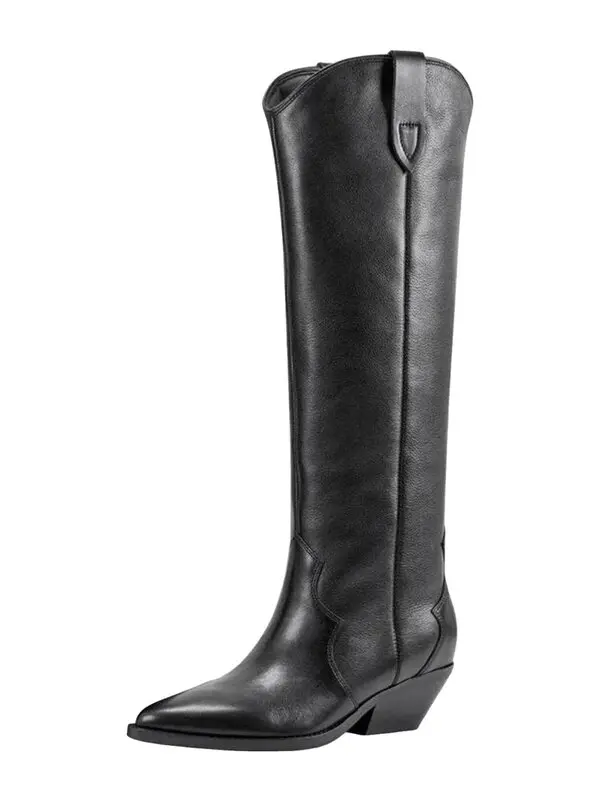 Marc Fisher Ander Western Leather Cowboy Boots - Black