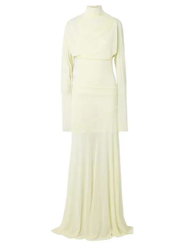 Proenza Schouler Paula Draped Jersey Turtleneck Maxi Dress - Yellow