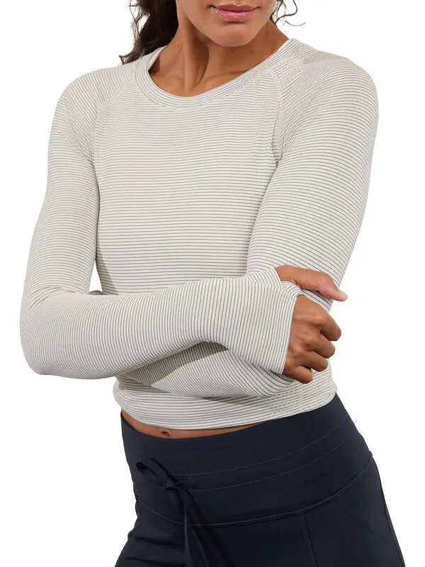 Athleta Momentum Seamless Top - White Mini Stripe
