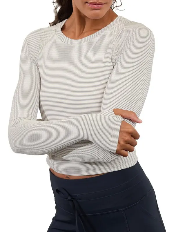 Athleta Momentum Seamless Top - White Mini Stripe
