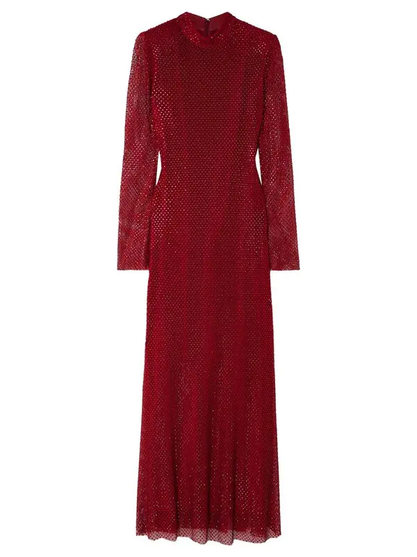 SELF-PORTRAIT Crystal-embellished Mesh Midi Dress - Red