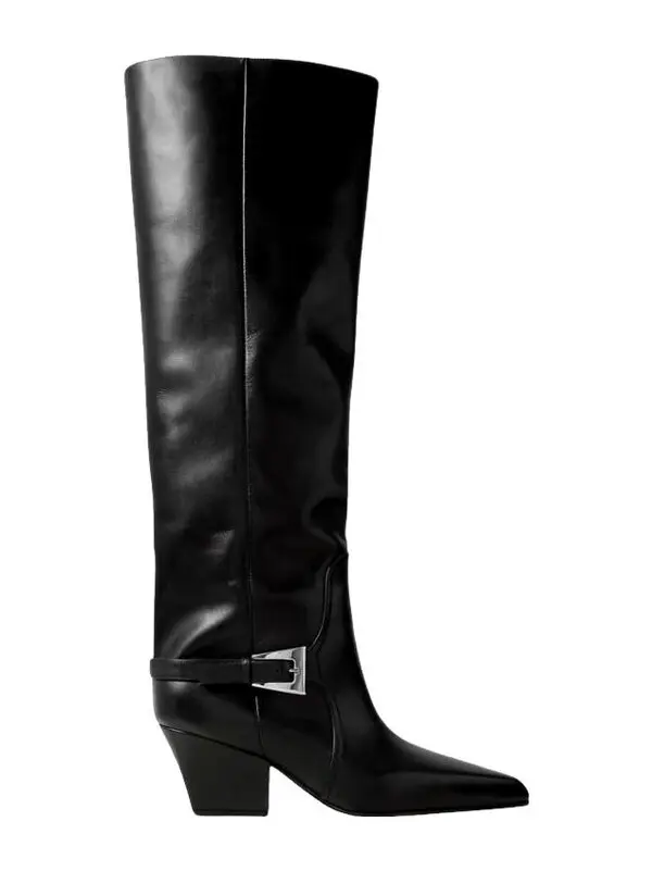 Paris Texas Jane Buckled Leather Knee Boots - Black