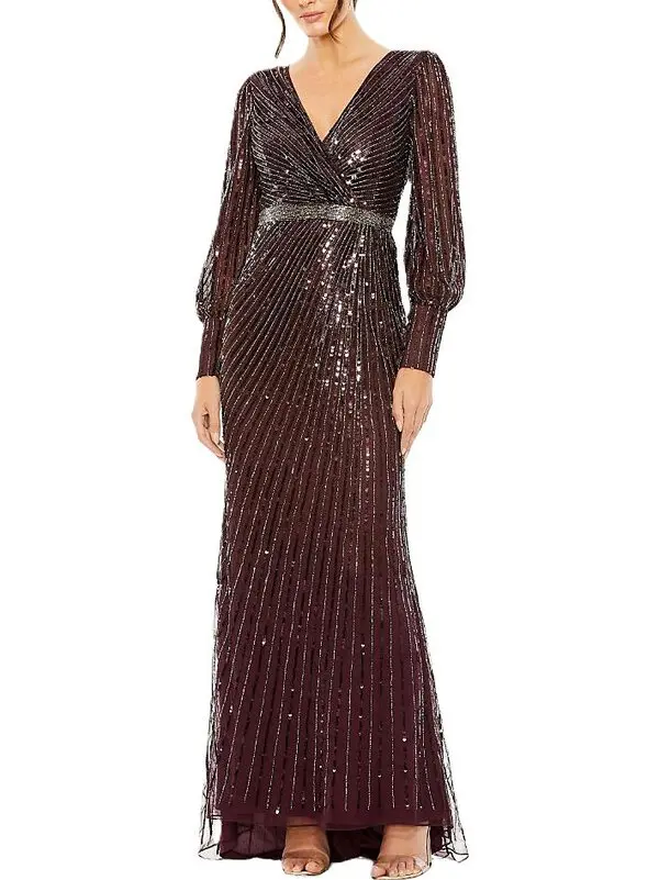 Mac Duggal Sequined Bishop Sleeve Gown - Blackberry