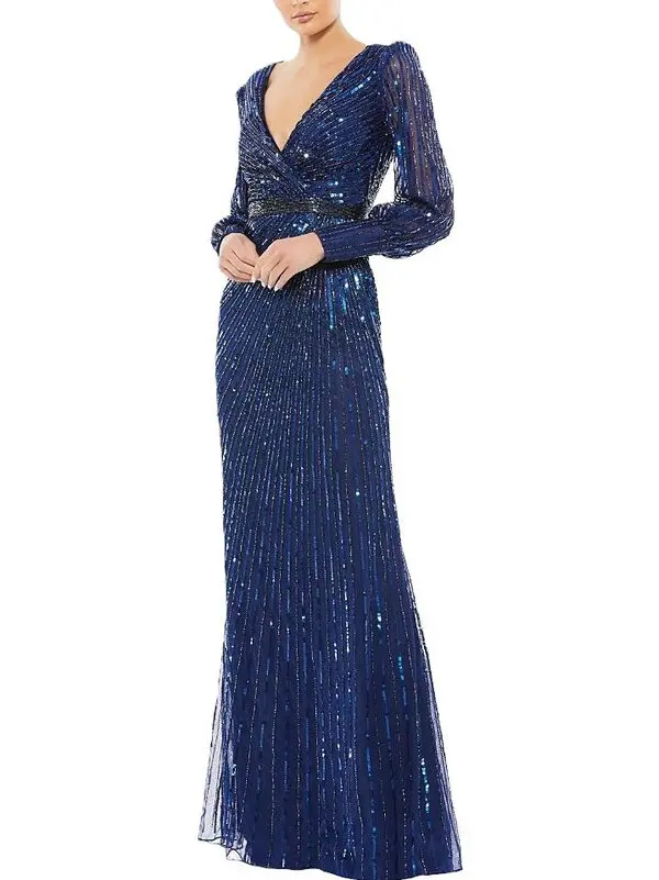 Mac Duggal Sequined Wrap Gown - Midnight