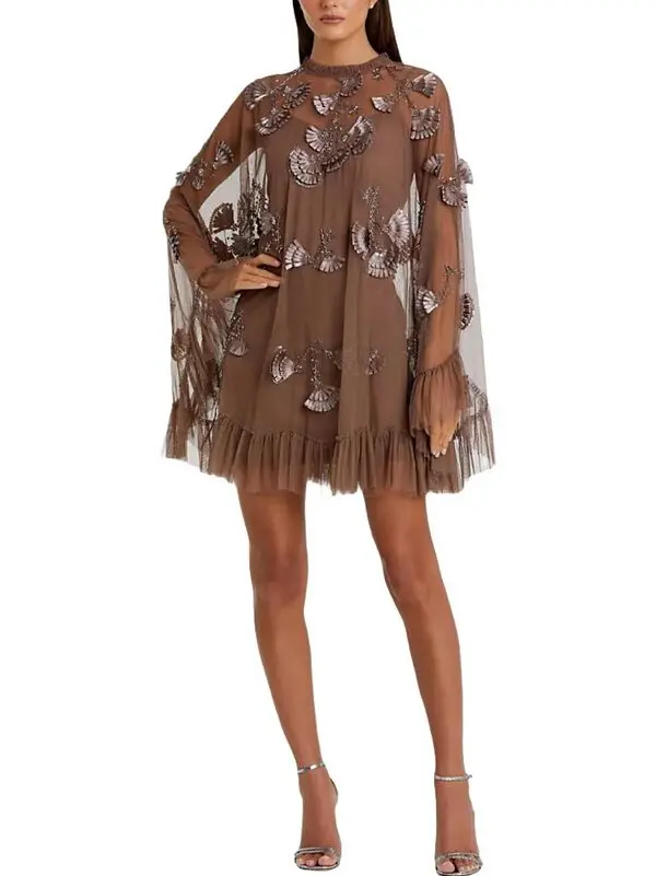 Mac Duggal Embellished A-line Mini Dress - Chocolate