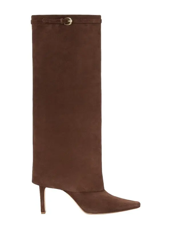 Staud Wally 90mm Suede Foldover Boots - Mahogany