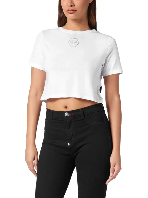Philipp Plein Crystal Hexagon Cropped T-shirt - White