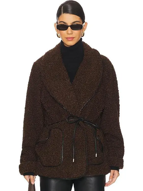 Simkhai Kimia Sherpa Tie Waist Jacket - Brown
