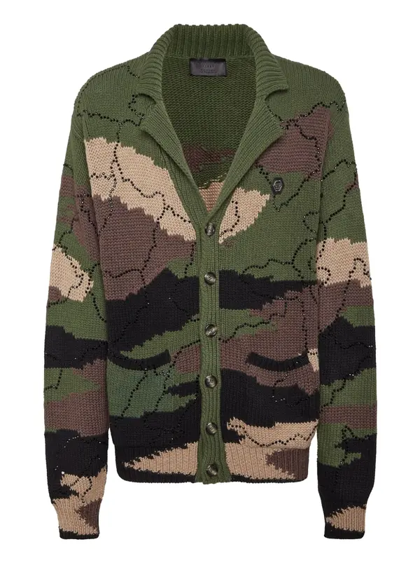 Philipp Plein V-neck Intarsia-knitted Cardigan - Green