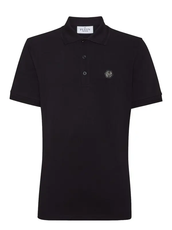 Philipp Plein Logo-patch Cotton Polo Shirt - Black
