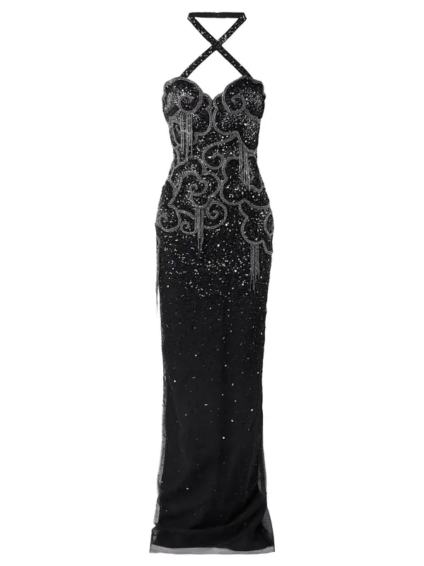 GEORGES HOBEIKA Embellished Tulle Halterneck Gown - Black