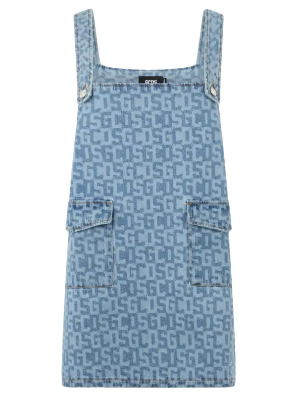 Gcds Monogram Denim Dress - Blue