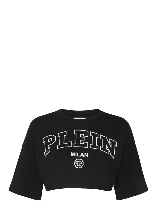 Philipp Plein Logo-embellished Crop Top - Black
