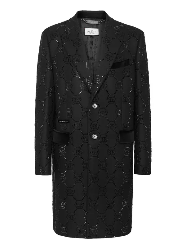 Philipp Plein Logo-embellished Single-breasted Coat - Black