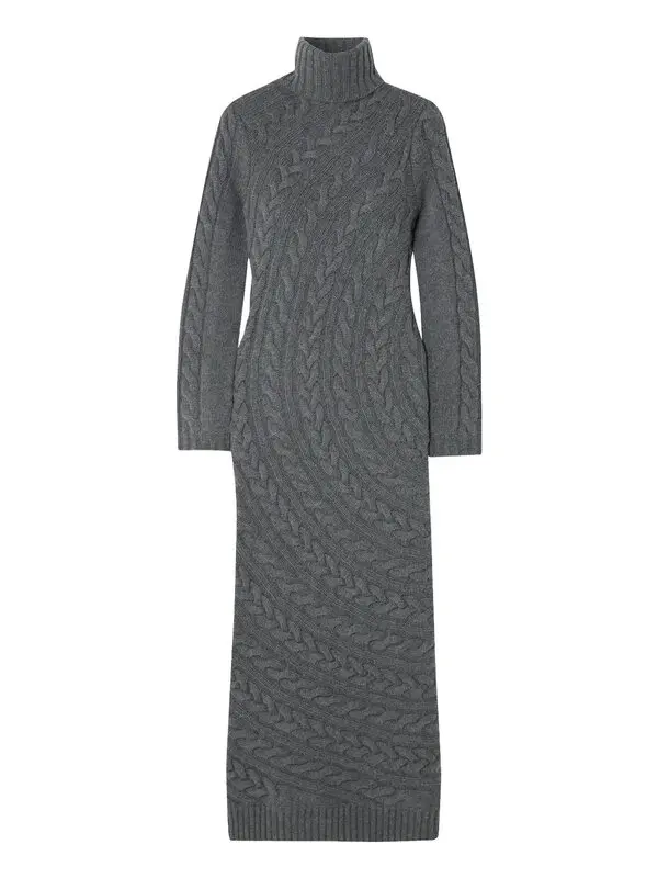 Max Mara Cable-knit Wool And Cashmere-blend Turtleneck Maxi Dress - Gray