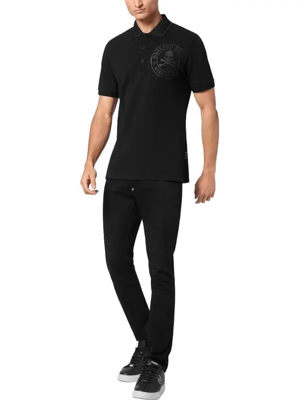 Philipp Plein Logo-embellished Cotton Polo Shirt - Black