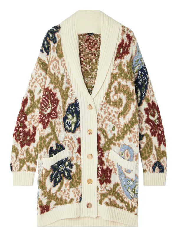 Etro Oversized Jacquard-knit Wool-blend Cardigan - Cream