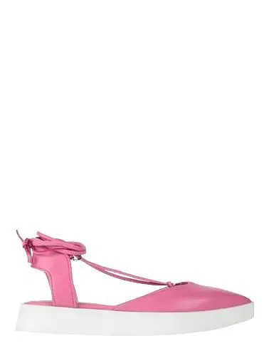 APEPAZZA Leather Ballet Flats With Lace-up Detail - Fuchsia