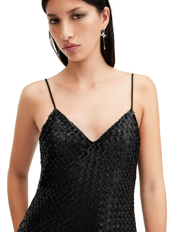 ALLSAINTS Chantelle Sequin Midi Slip Dress - Black
