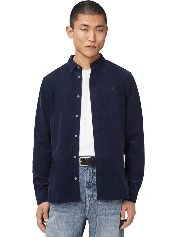 ALLSAINTS Birchwood Ramskull Long Sleeve Corduroy Shirt - Blue