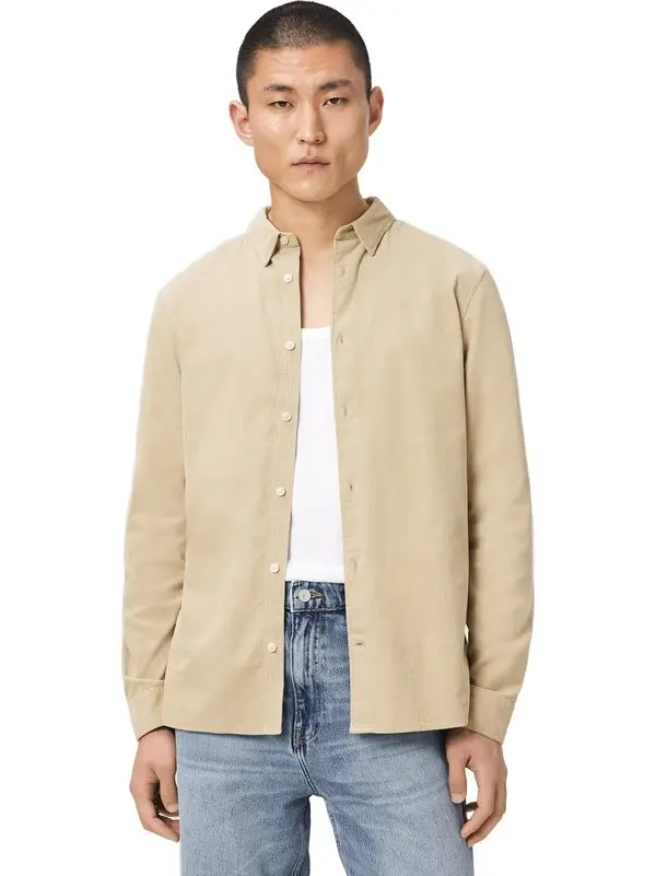 ALLSAINTS Birchwood Ramskull Long Sleeve Corduroy Shirt - Brown