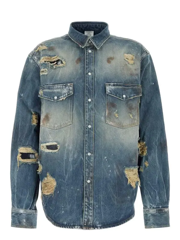 Vetements Distressed Denim Shirt - Blue