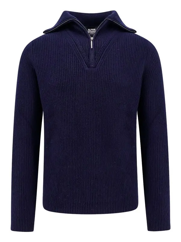 Alpha Studio Cashmere Half Zip Sweater - Blue