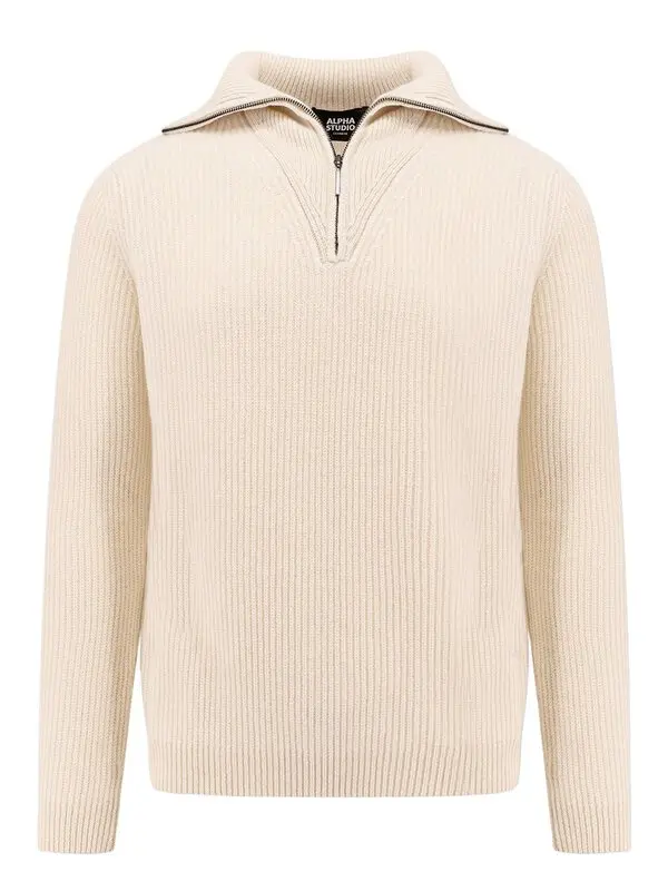 Alpha Studio Cashmere Half Zip Sweater - White
