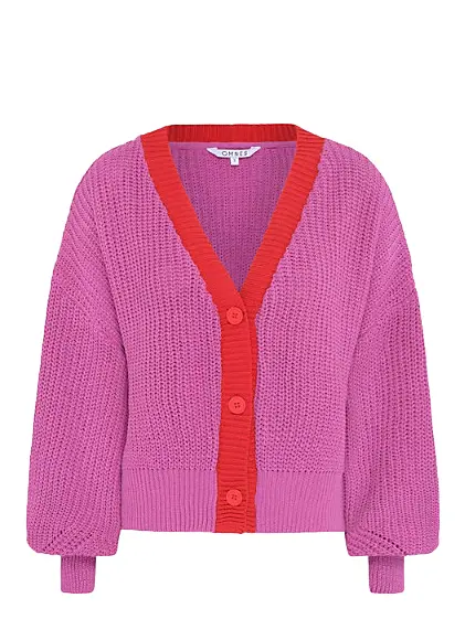 OMNES Contrast-trim Cotton Cardigan - Magenta