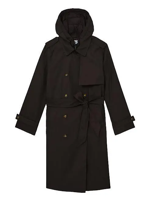 REISS Azura Double-breasted Woven Trench Coat - Chocolate Brown
