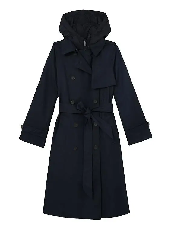 REISS Azura Double-breasted Woven Trench Coat - Navy