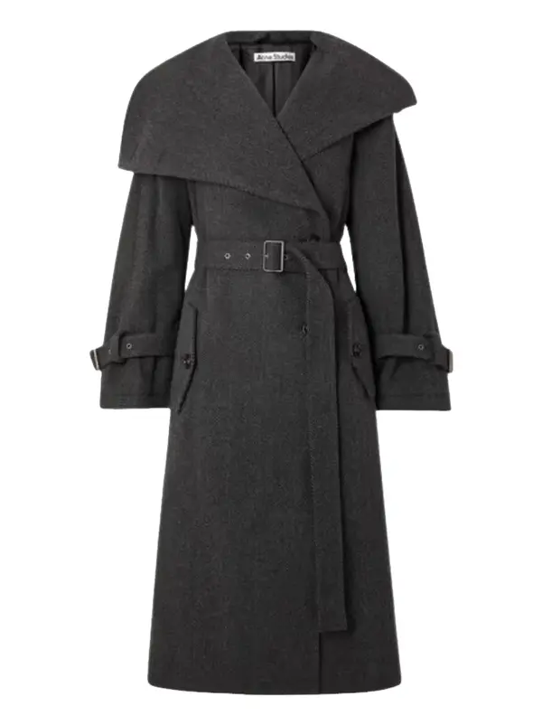 Acne Studios Oversized Belted Herringbone Wool-blend Coat - Black