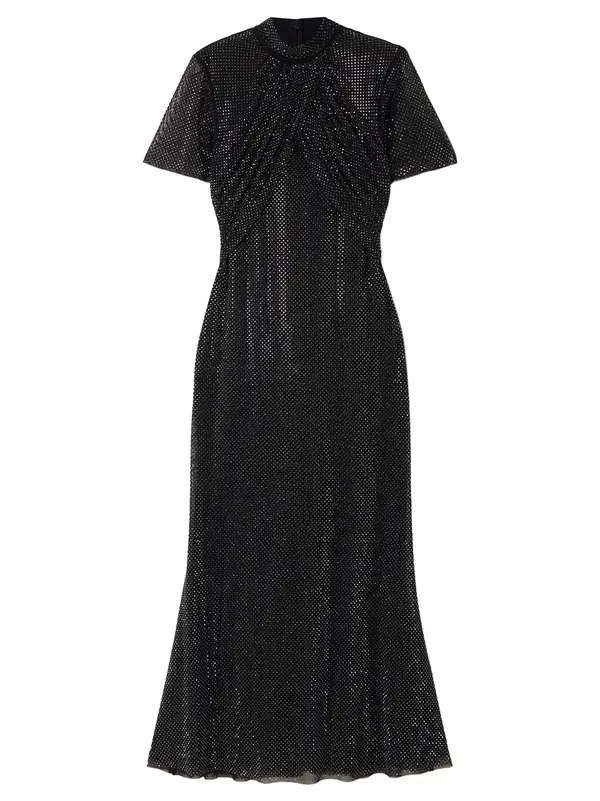 SELF-PORTRAIT Crystal-embellished Tulle Midi Dress - Black