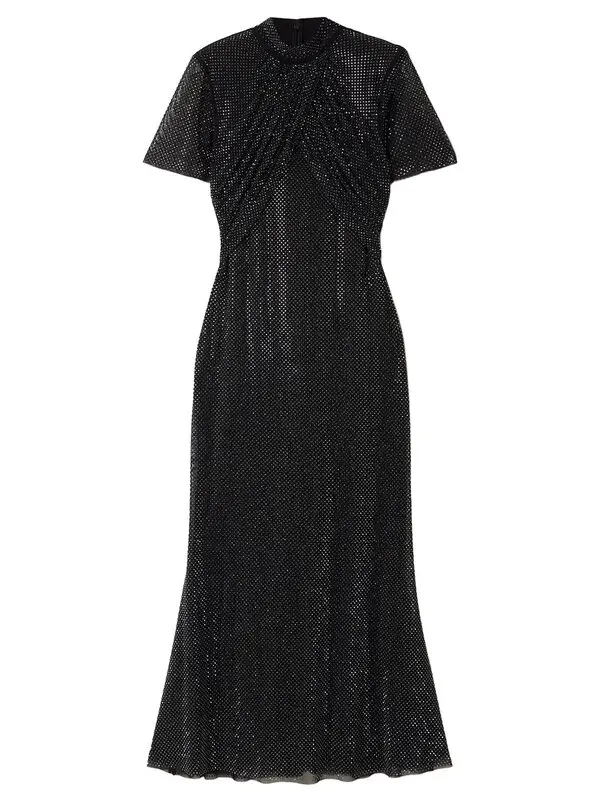 SELF-PORTRAIT Crystal-embellished Tulle Midi Dress - Black