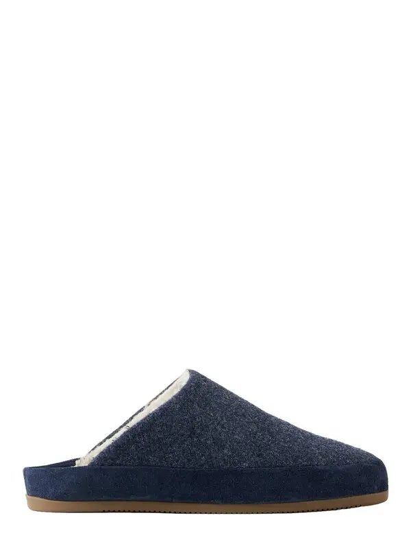 Mulo Suede-trimmed Shearling-lined Wool Slippers - Blue